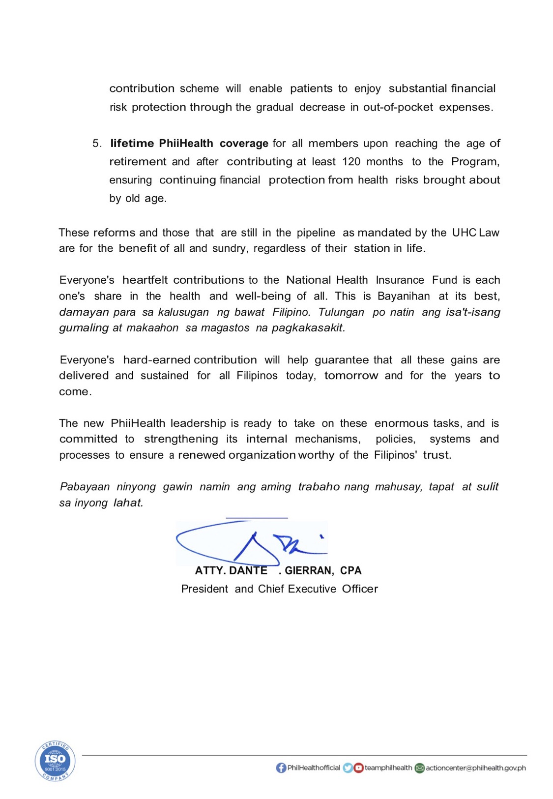 PhilHealth Official Statement : On the implementation of adjusted ...