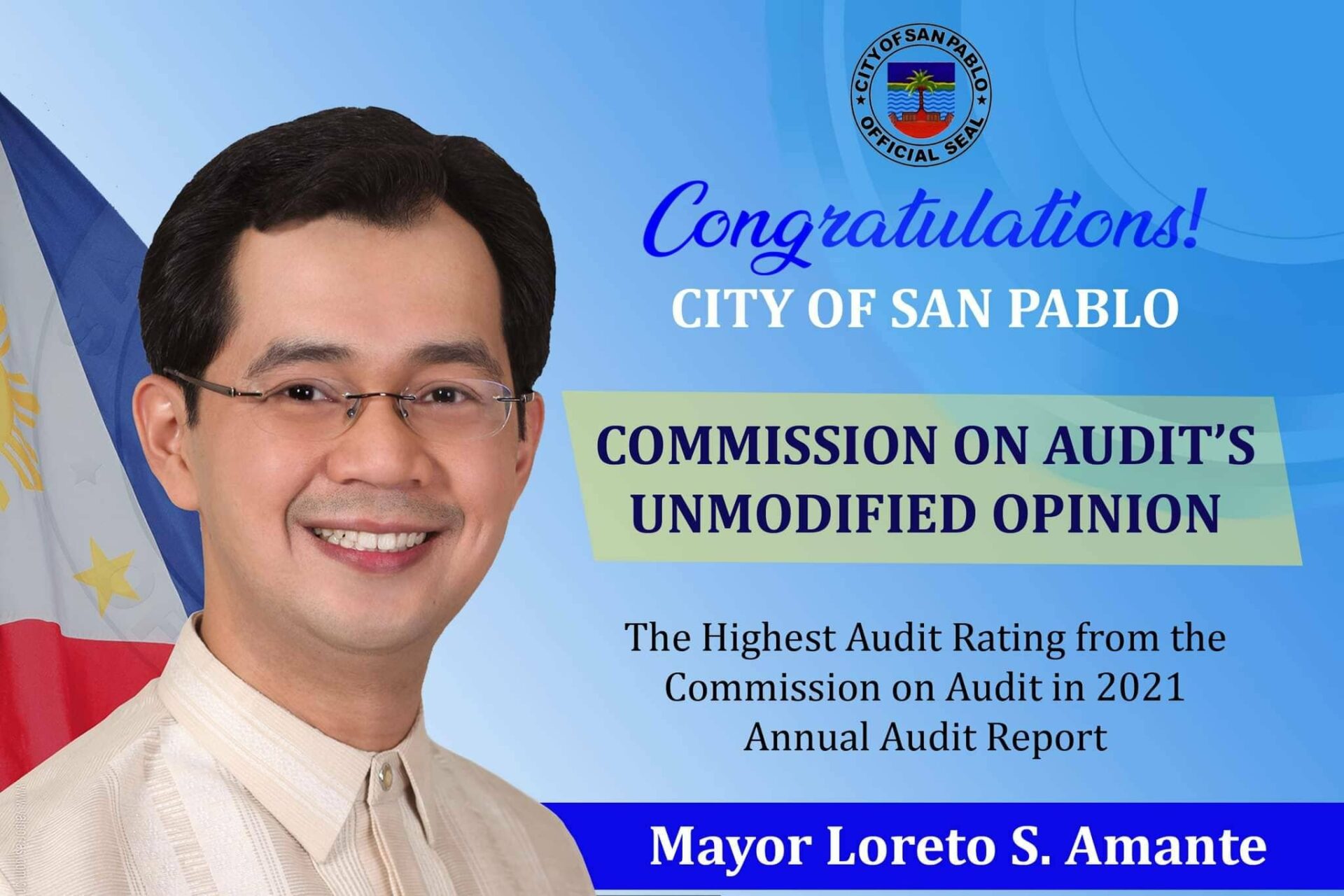 San Pablo City Local Government Gained the Highest Audit Rating from COA - Philippines Graphic