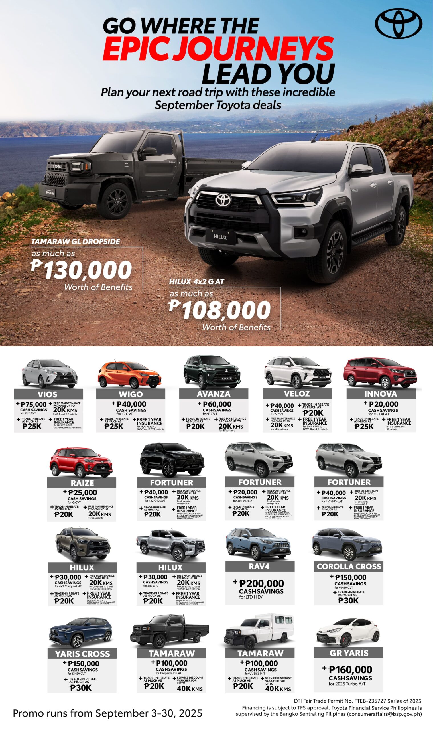 Toyota offers promos on its road trip-ready vehicles this September ...